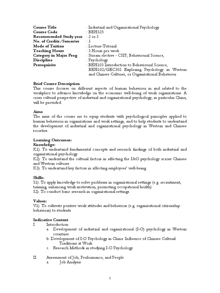 Industrial and Organisational Psychology | PDF | Industrial And ...