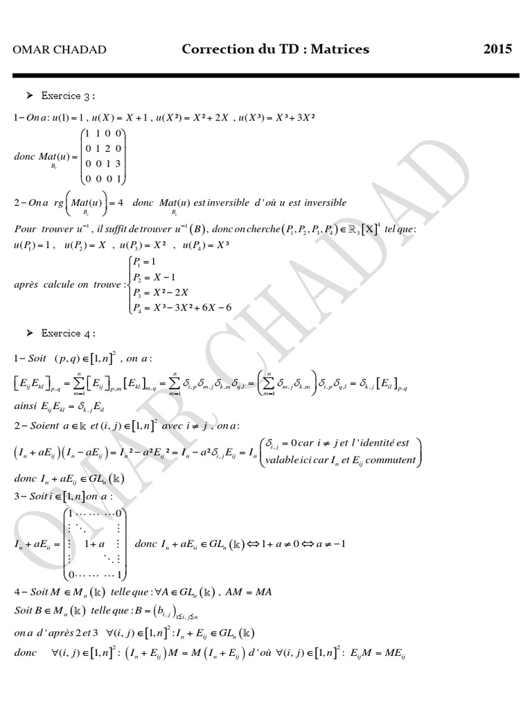 Correction Du TD Matrices | PDF | Matrice (Mathématiques) | Théorie des opérateurs
