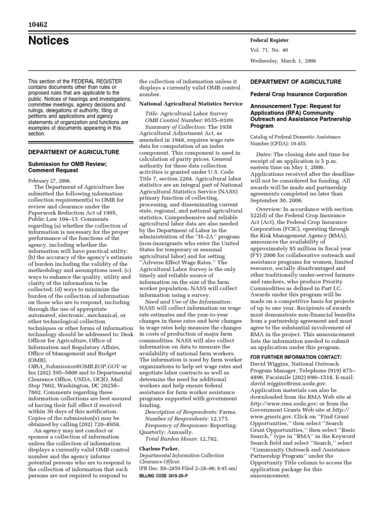 Notice: Grants and Cooperative Agreements Availability, Etc.: Community Outreach and Assistance ...