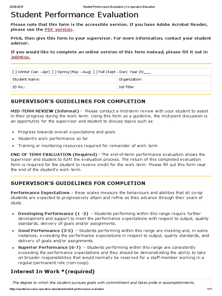 Student Performance Evaluation English Language Class | PDF ...