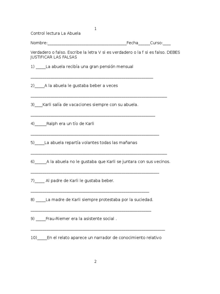 Prueba La Abuela | Lectura (proceso) | Ficción y literatura | Prueba ...