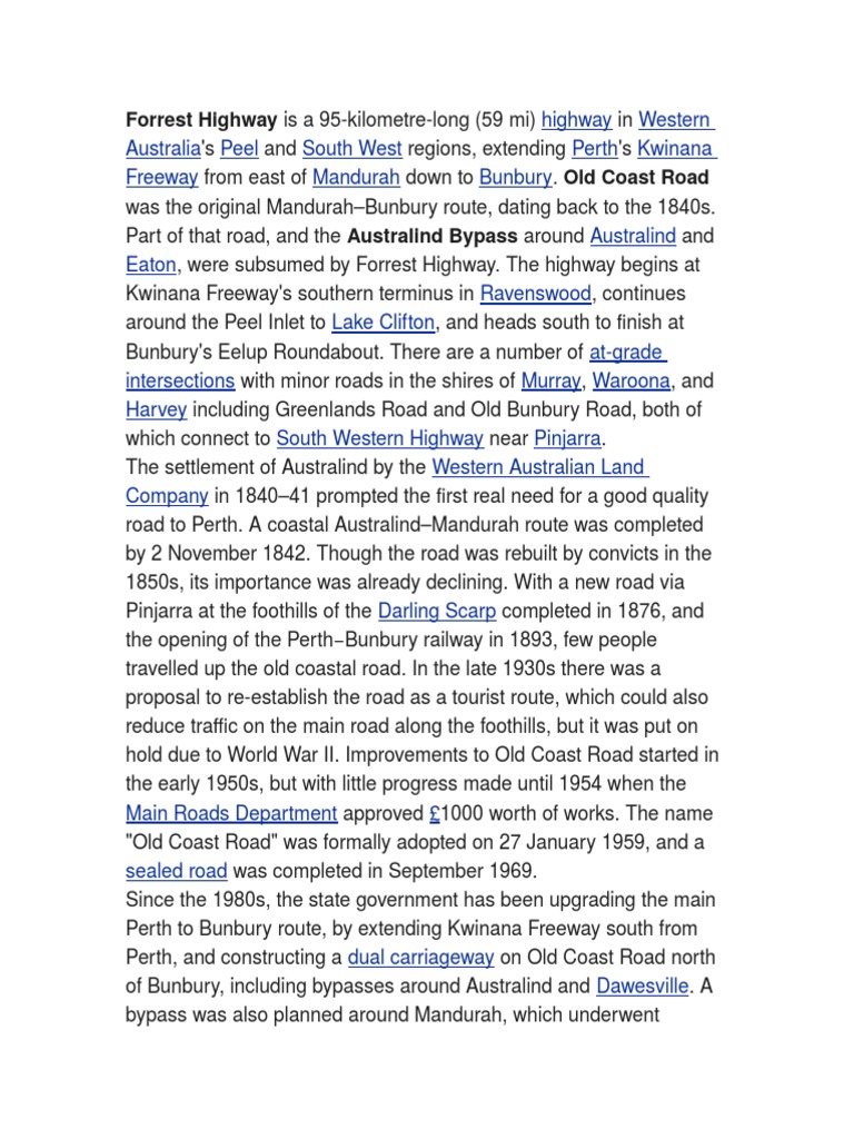 Forrest Highway Is A 95-Kilometre-Long (59 Mi) | PDF | Road Transport ...