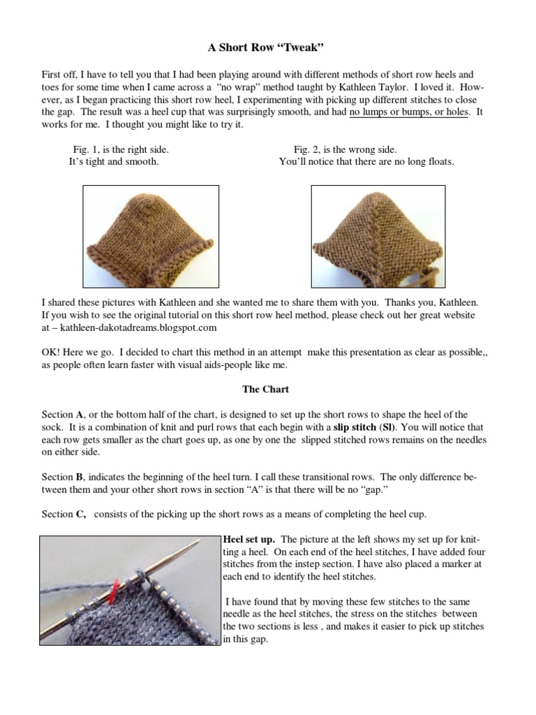 J's No Wrap Short Row Heel Tutorial | PDF | Knitting | Needlework