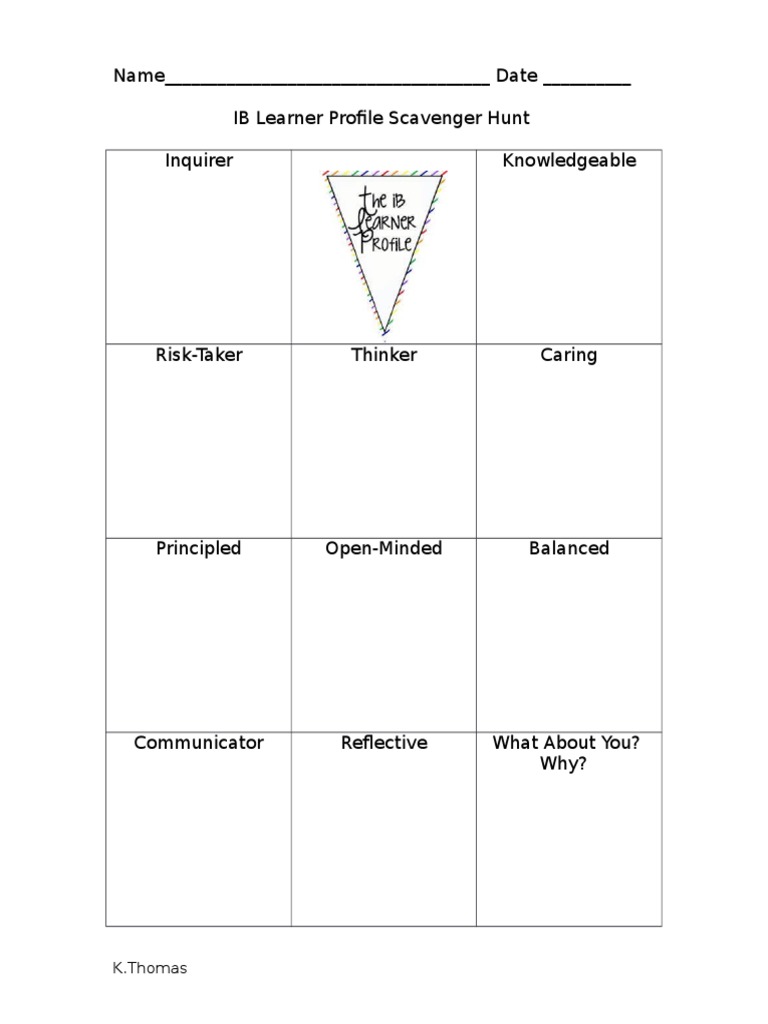 IB Learner Profile Scavenger Hunt | PDF | Self-Improvement | Science ...