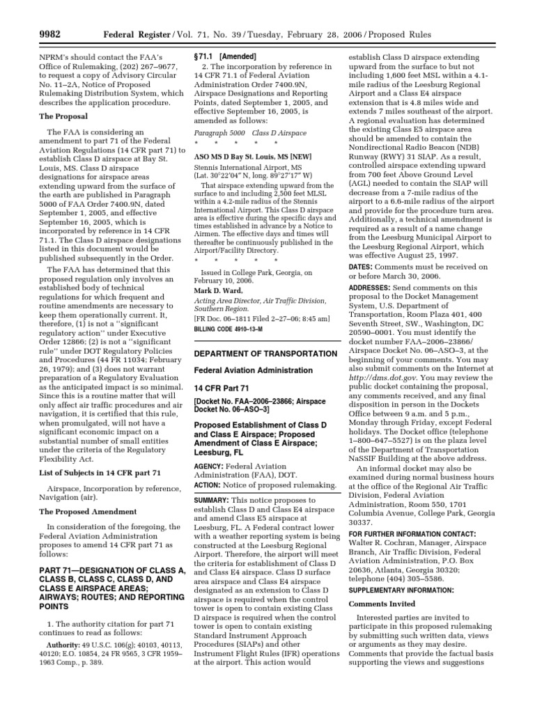 Proposed Rule: Class D and E Airspace | PDF | Federal Aviation ...
