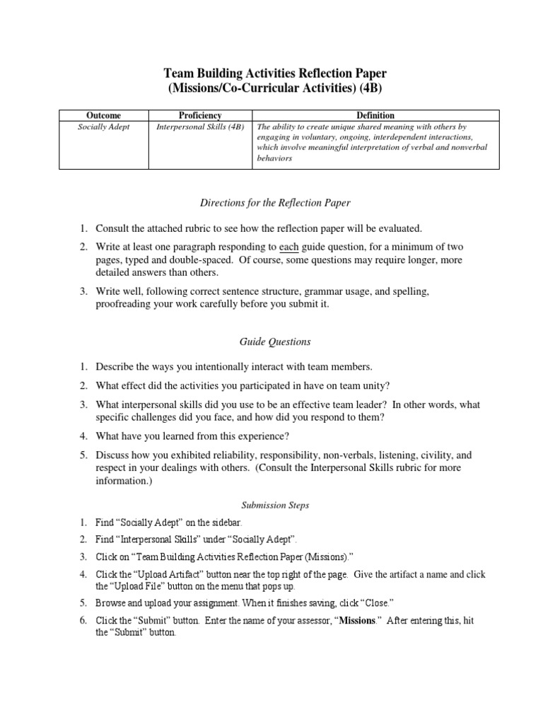 Team Building Activities Reflection Paper | PDF | Nonverbal ...