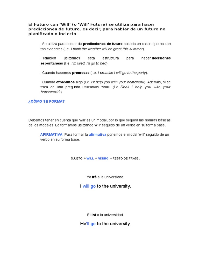El Futuro With Will | PDF | Verbo | Ciencia cognitiva