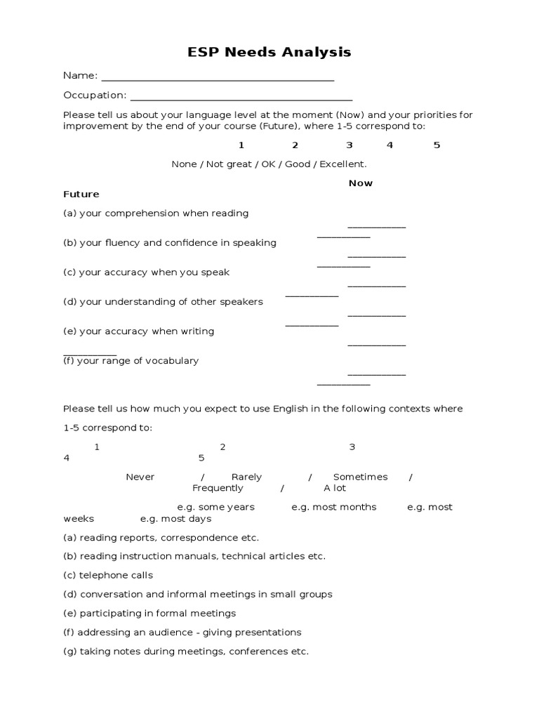 ESP Needs Analysis | PDF