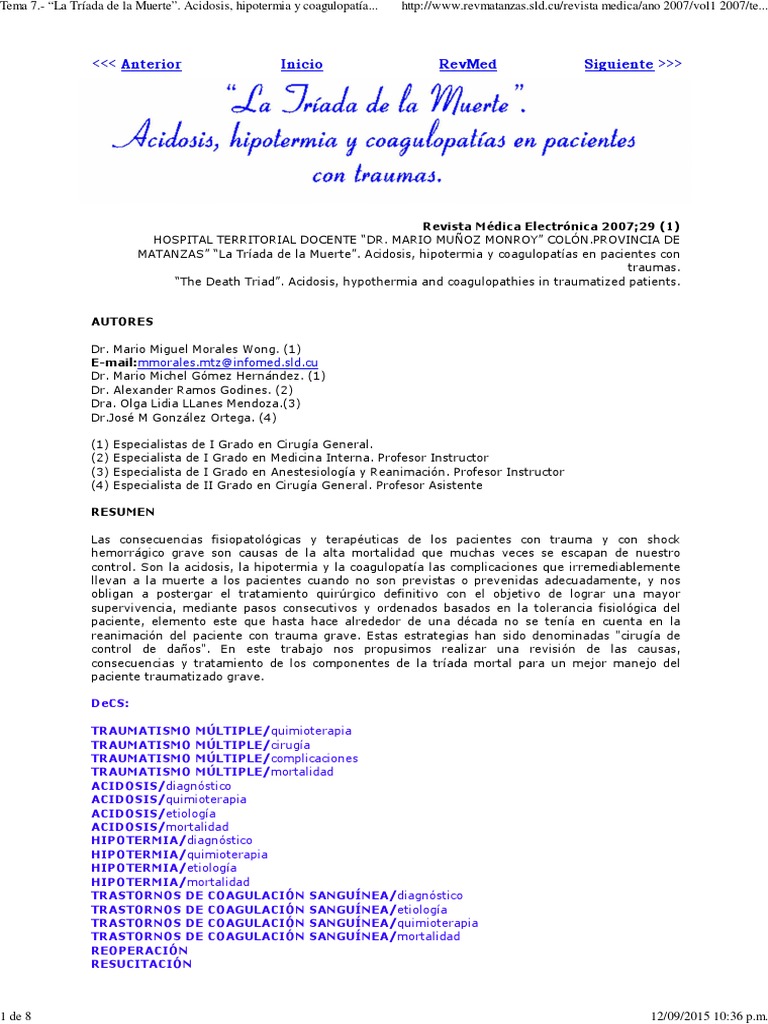 Estrategias para la Tríada Mortal en Trauma | PDF | Coagulación | Plaqueta