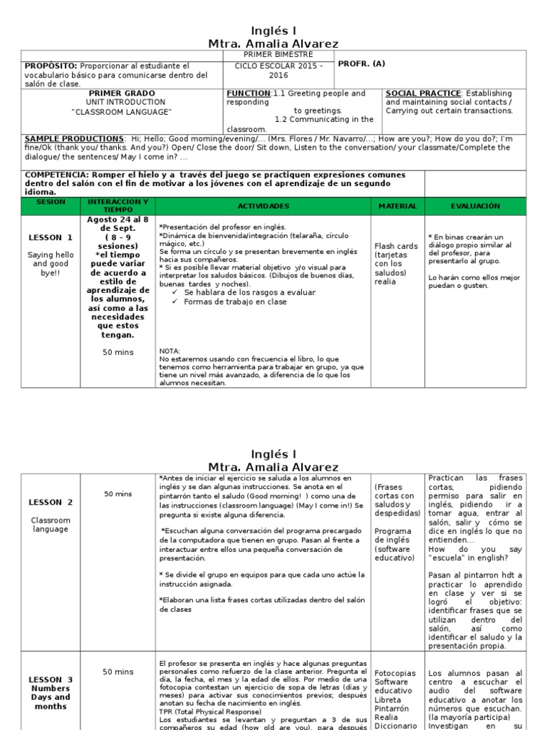 Planeacion Ingles 1 Bloque I | PDF | Maestros | Planificación