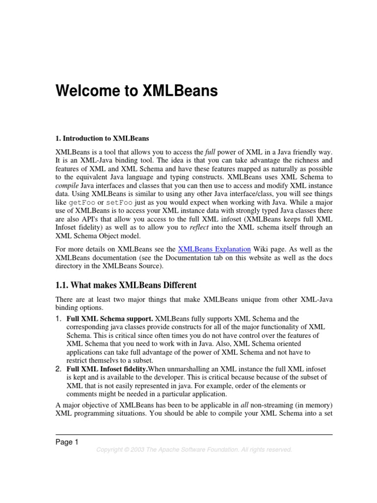 Welcome To Xmlbeans | PDF | Data Model | Software Engineering