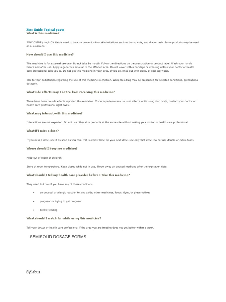 Zinc Oxide Topical Paste | PDF | Zinc Oxide | Polyethylene Glycol