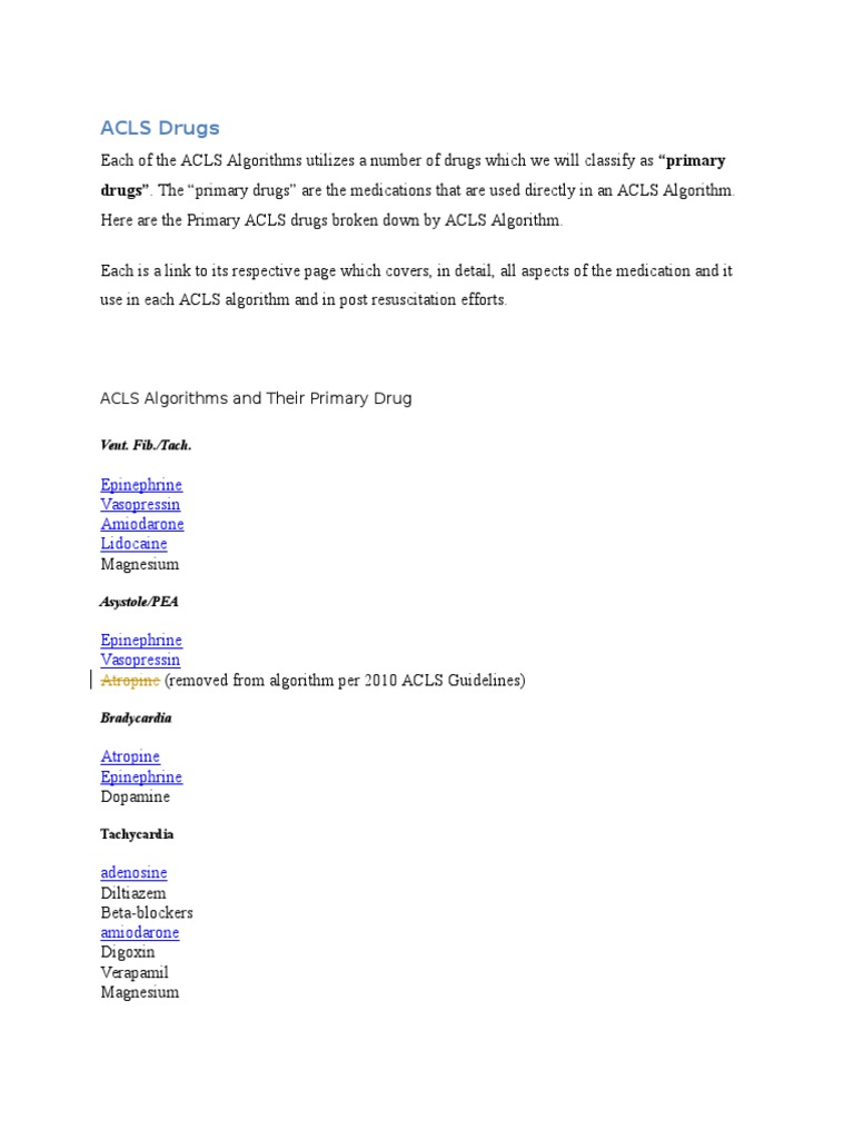 Acls Drugs | PDF | Cardiac Arrest | Cardiac Arrhythmia