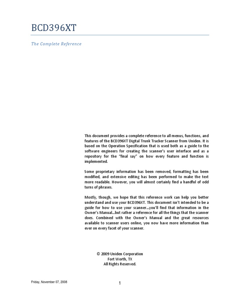 Bcd396xt Complete Reference | PDF | Image Scanner | Broadcasting