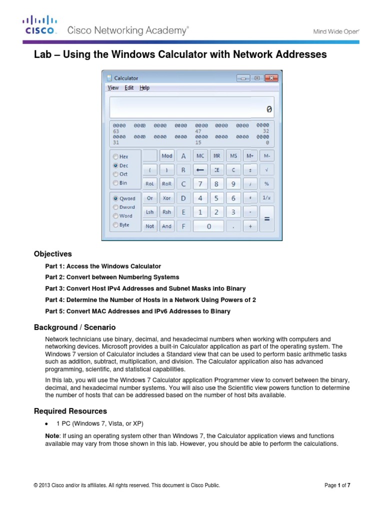 8.1.2.7 Lab - Using The Windows Calculator With Network Addresses | PDF ...