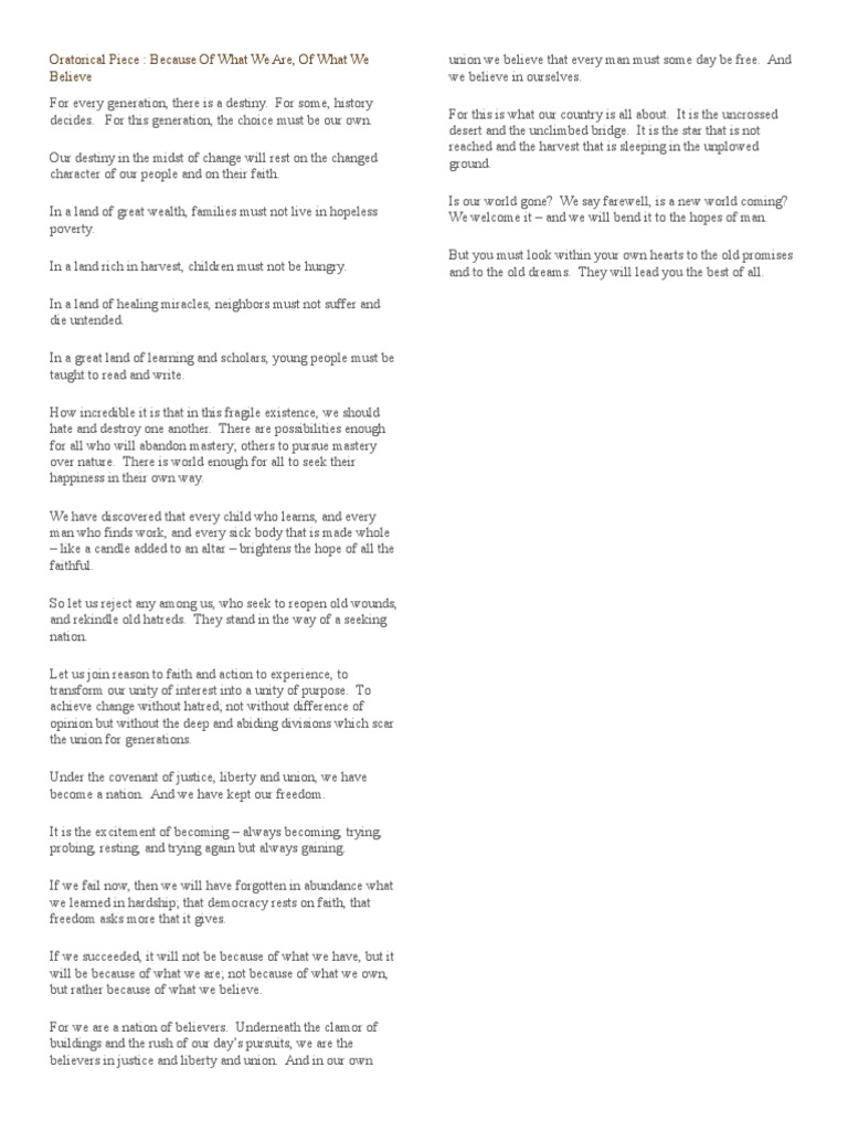 Oratorical Piece | Religion And Belief
