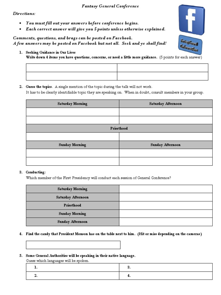 Fantasy General Conference Guide | PDF | Latter Day Saint Concepts ...