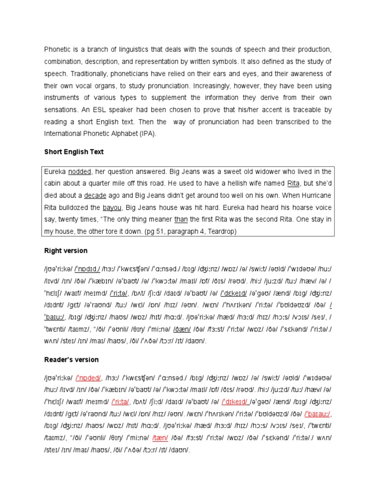 Short English Text | Consonant | Vowel