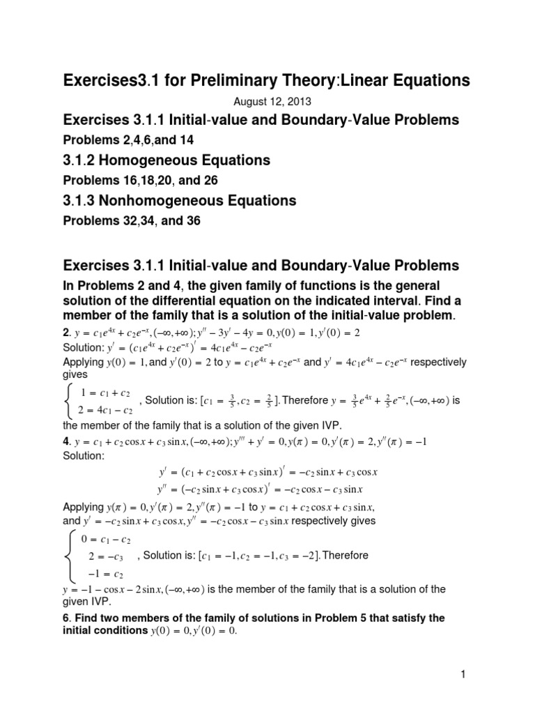 Exercises3.1 For Preliminary Theory:Linear Equations | PDF | Boundary ...