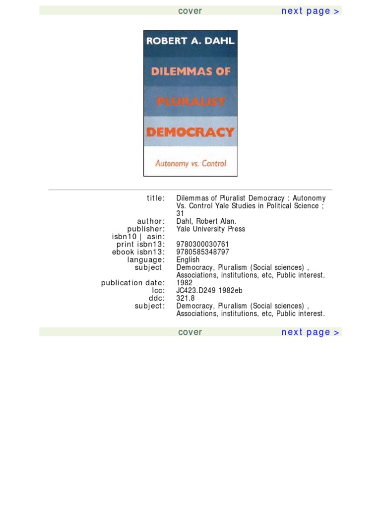 Dahl Robert Los Dilemas Del Pluralismo Democratico | PDF | Causality ...
