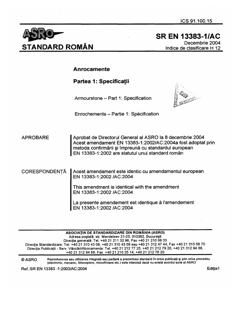 SR en 13383 1 AC 2004 ENG Anrocamente | PDF