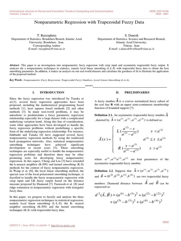 Nonparametric Regression With Trapezoidal Fuzzy Data | PDF | Fuzzy Logic | Regression Analysis