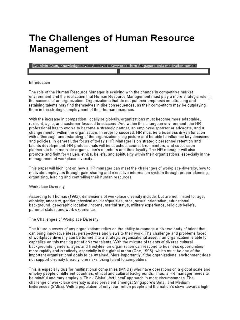 The Challenges of Human Resource Management | PDF | Diversity (Business ...