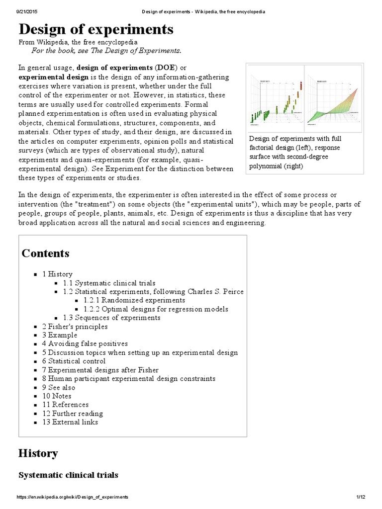Design of Experiments - Wikipedia, The Free Encyclopedia | PDF | Design ...
