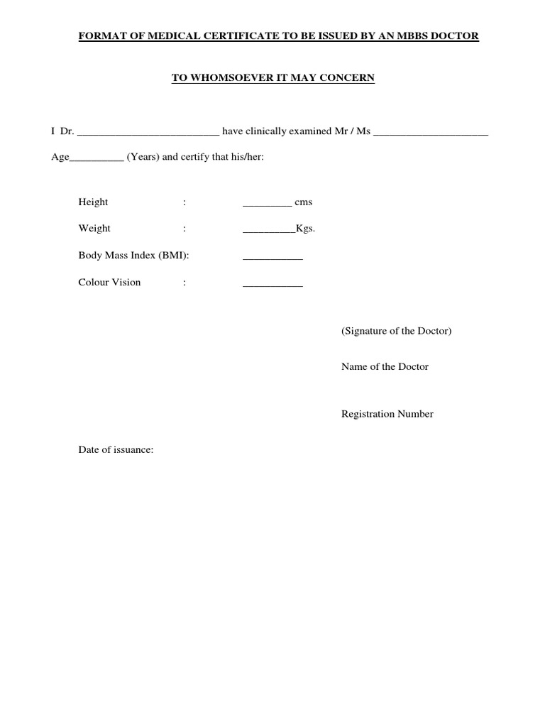 Medical Certificate Format by MBBS Doctor | PDF