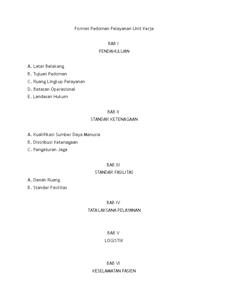 Format Pedoman Pelayanan Unit Kerja | PDF