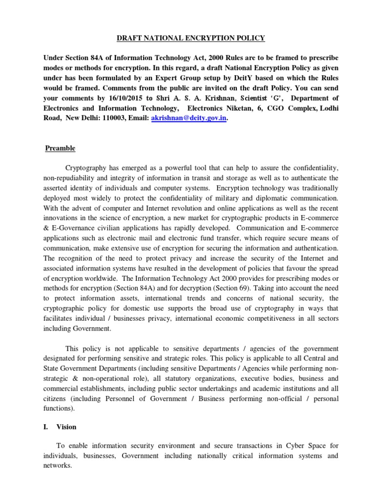 Draft National Encryption Policy | PDF | Cryptography | Key (Cryptography)
