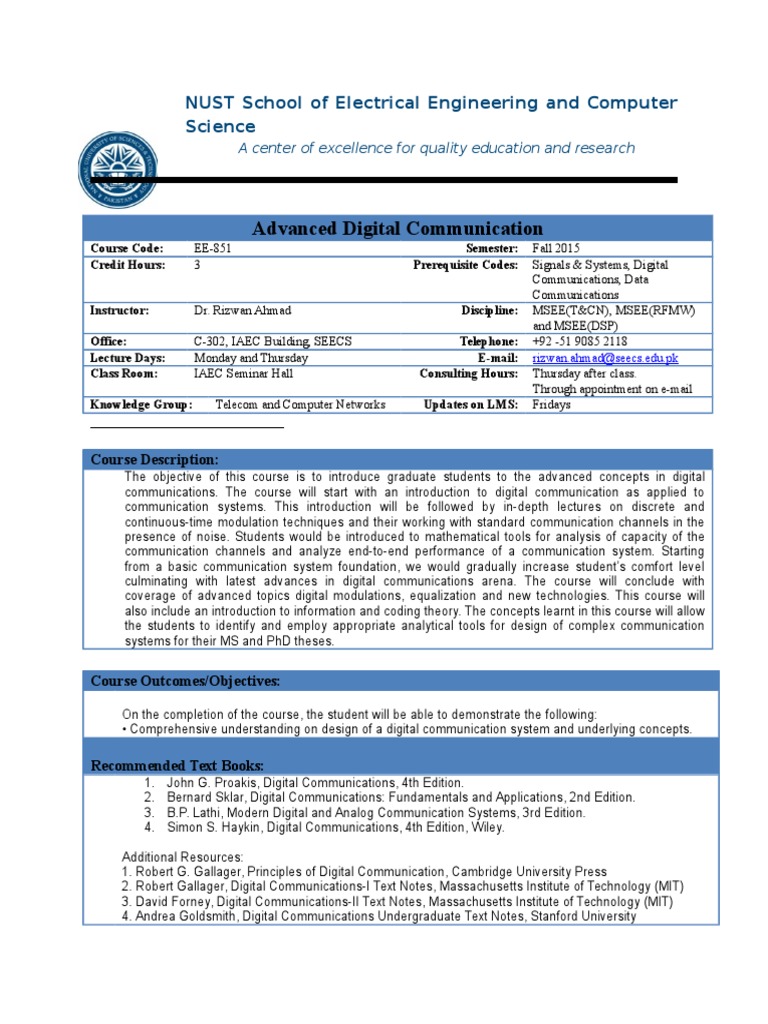 Course Outline ADC | PDF | Telecommunication | Data Transmission