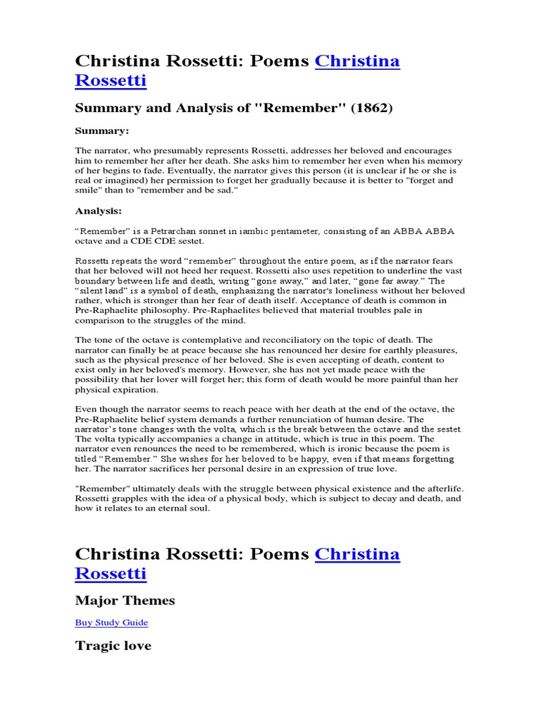 Analysis of Rossetti's "Remember" Poem | PDF | Dante Gabriel Rossetti ...