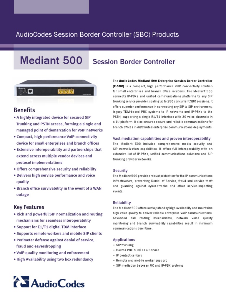 Mediant 500 SBC Datasheet | PDF | Session Initiation Protocol ...
