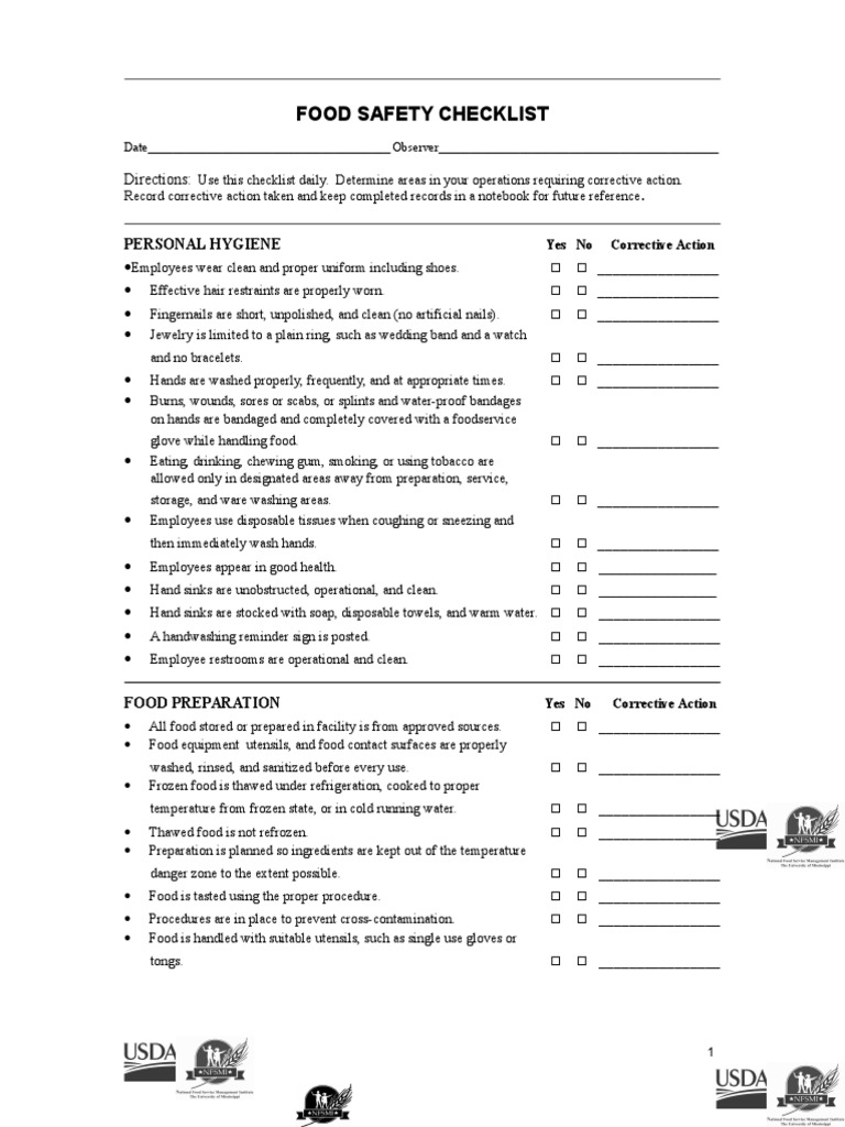 Daily Food Safety Checklist | PDF | Kitchen Utensil | Refrigerator