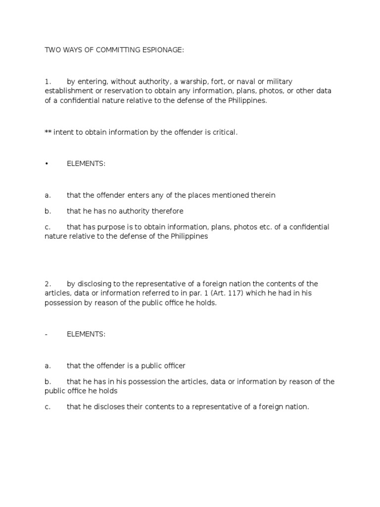 Elements of Espionage in the Philippines | PDF | National Security ...