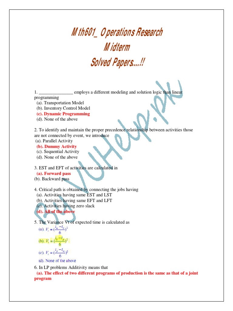 Mth601 - Mid Solved MCQ's by Vuhelp | PDF | Loss Function | Linear Programming