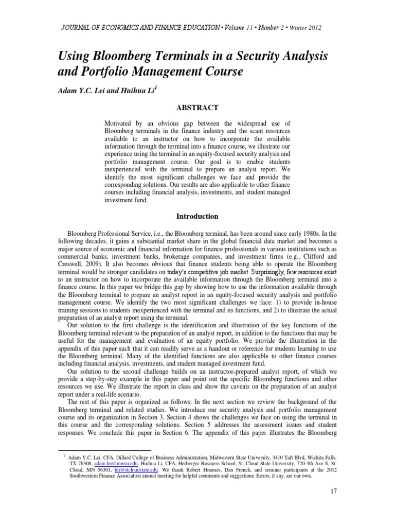 02.using Bloomberg Terminals in A Security Analysis and Portfolio ...