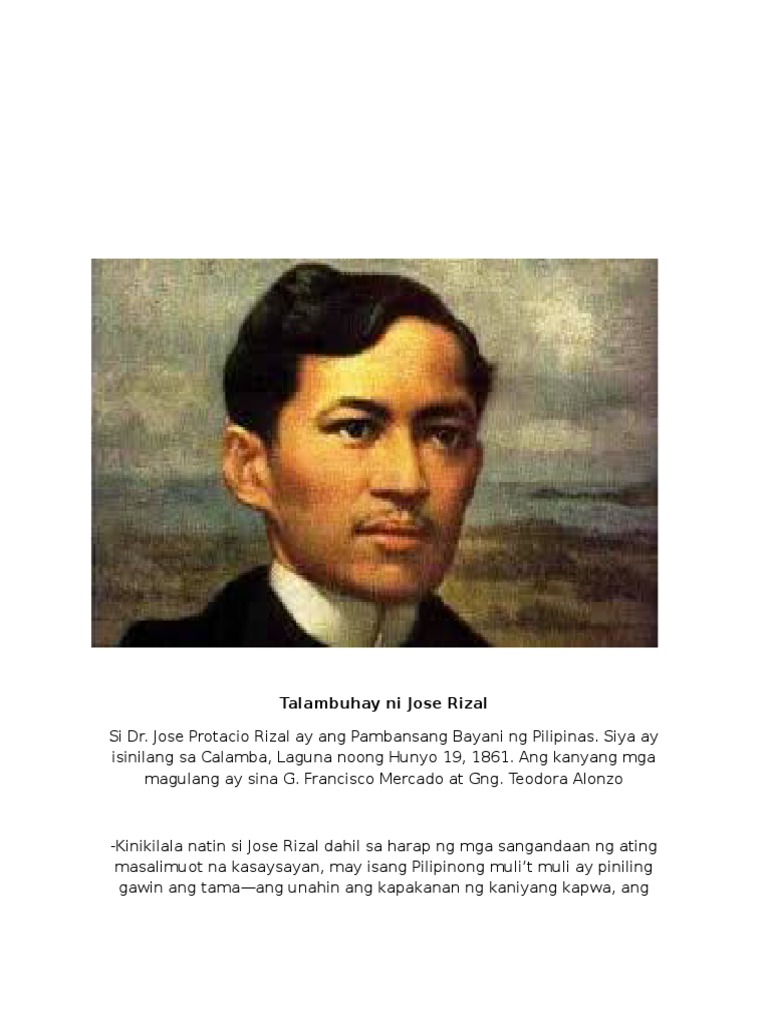 Talambuhay Ni Jose Rizal Maikling Talambuhay Ni Dr. Jose Rizal