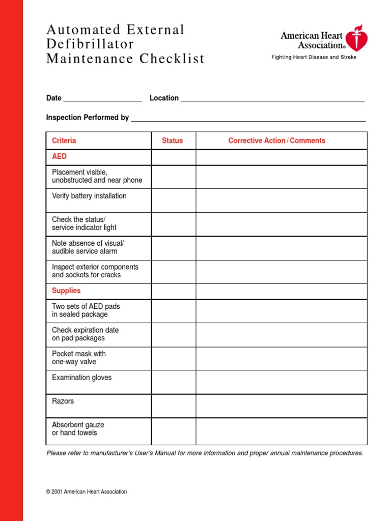 AED AHA Maintenance Checklist | PDF
