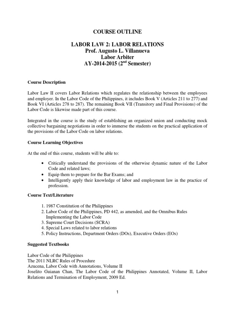 Labor Relations Course Outline | PDF | Arbitration | Trade Union