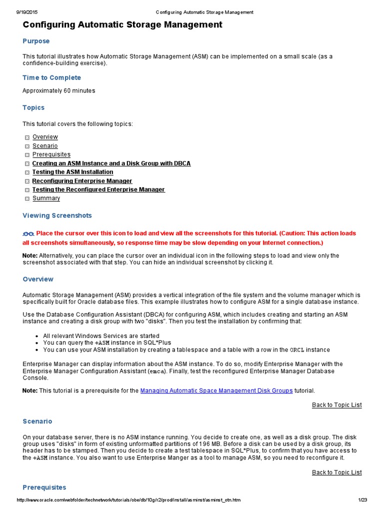 Configuring Automatic Storage Management Pdf Oracle Database Databases