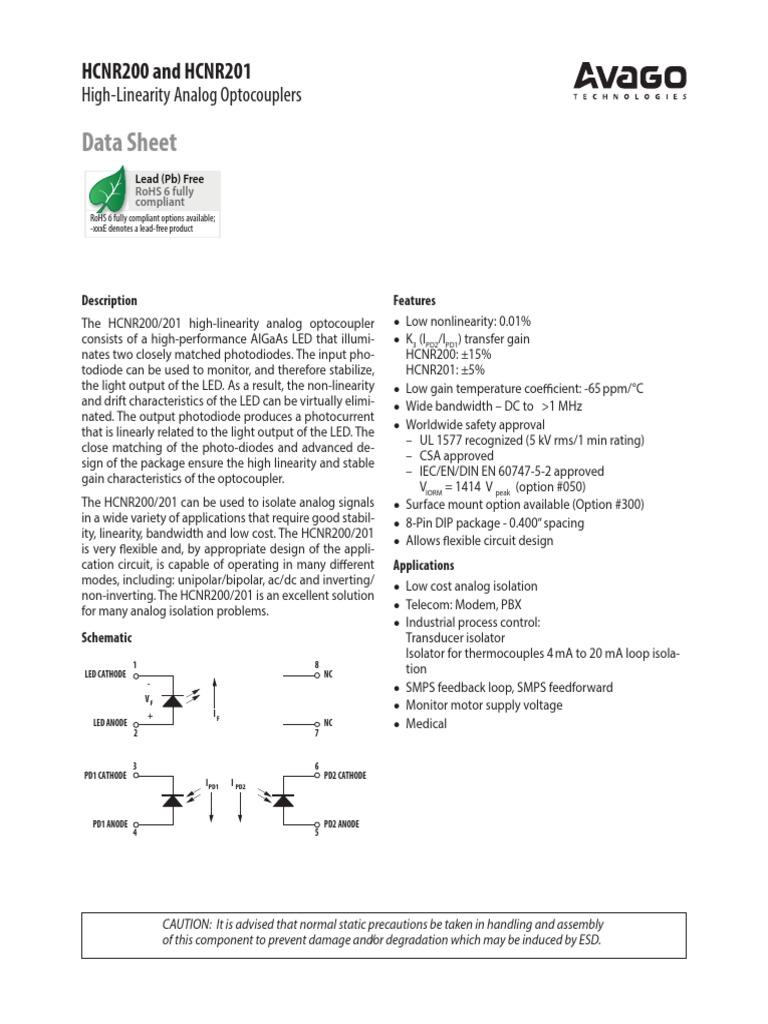 HCNR200 HCNR201 High Linearity Analog Optocouplers | PDF | Amplifier ...