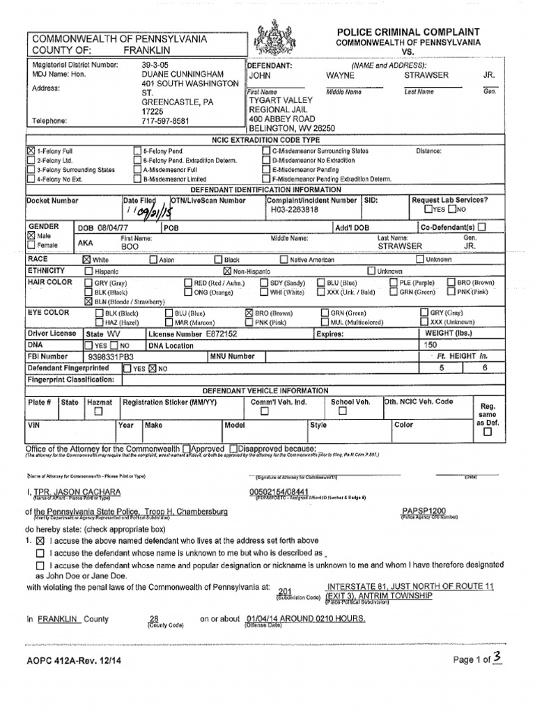 Affidavit of Probable Cause John Wayne Strawser | PDF