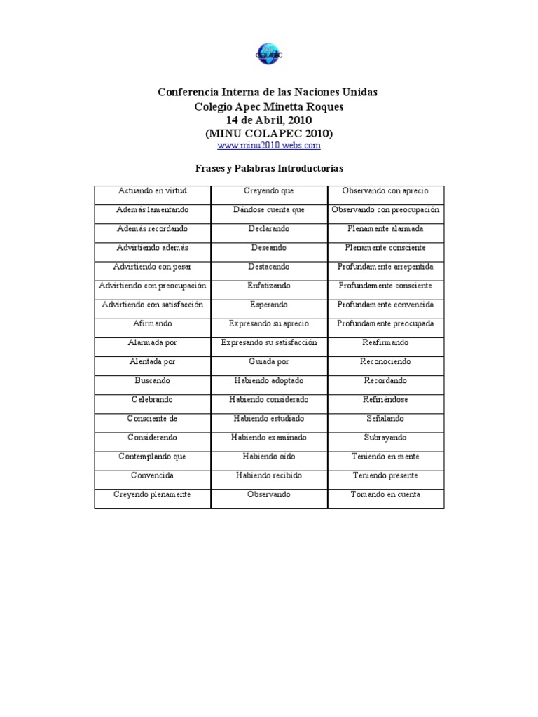 Frases y Palabras Introductorias y Operativas2 | PDF | Violencia