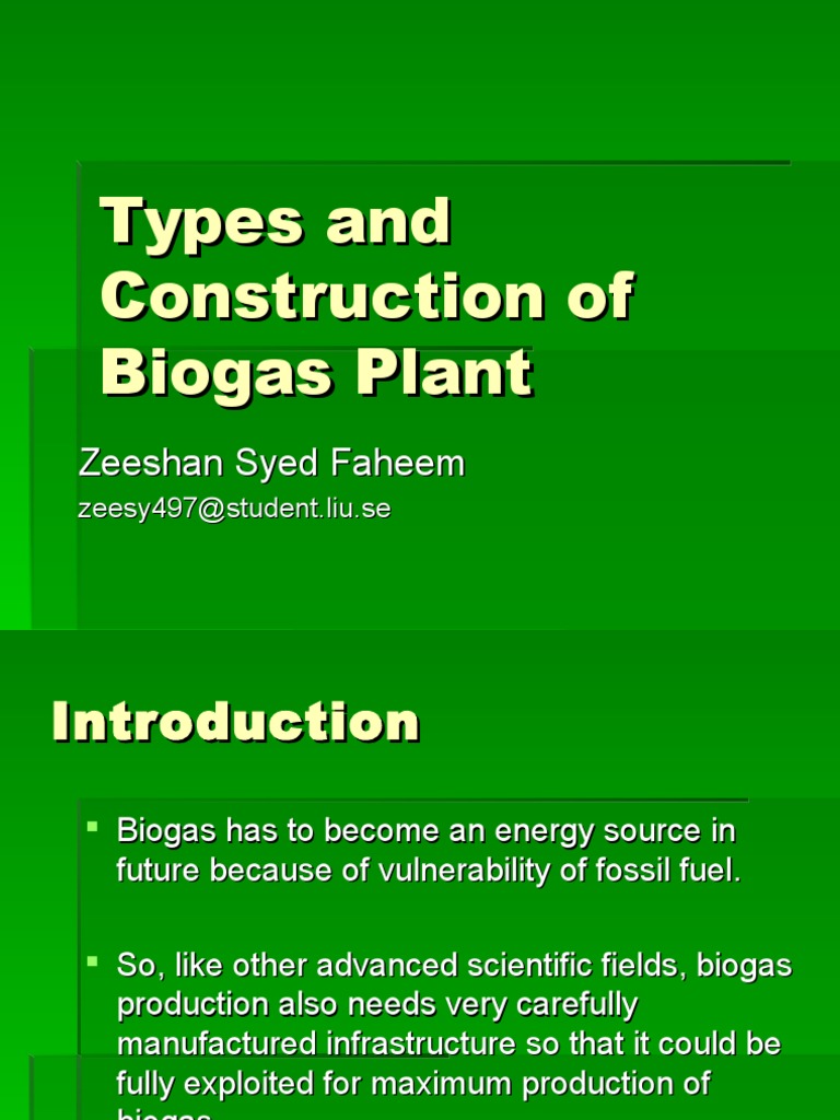 Types and Construction of Biogas Plant.ppt | Anaerobic Digestion | Biogas
