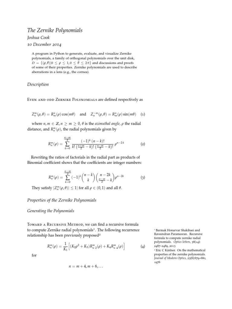 Zernike Polynomials | PDF | Trigonometric Functions | Polynomial