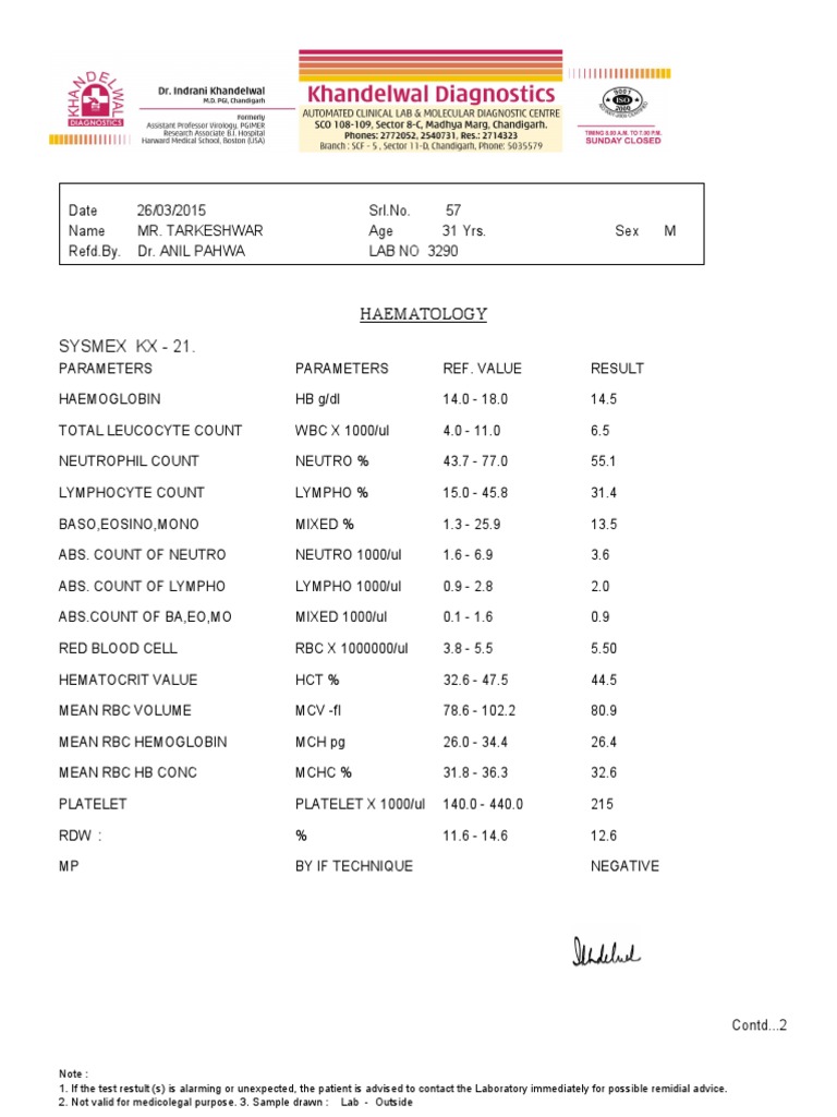 Blood Test Report for Mr. Tarkeshwar | PDF | White Blood Cell | Red ...
