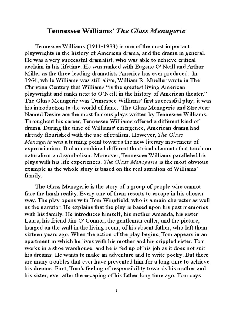 Tennessee Williams' The Glass Menagerie | PDF