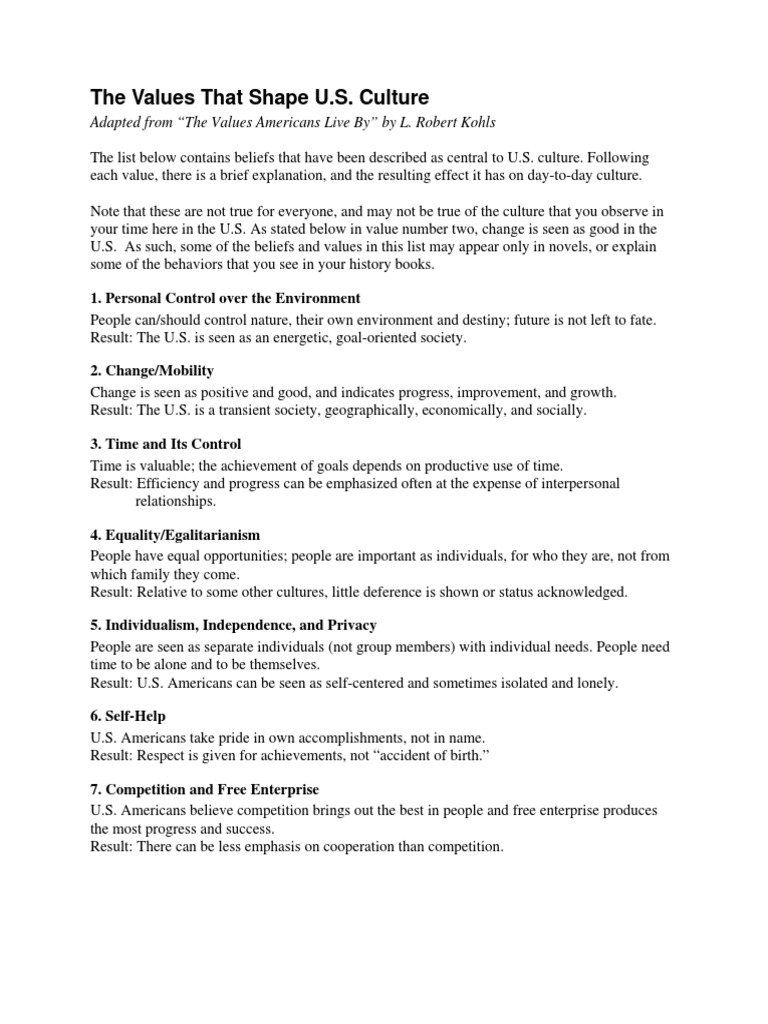 How Values Shape American Culture | PDF | Egalitarianism | The United ...